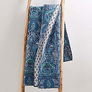 Levtex Home - Bellamy Teal - Throw - Regal Damask Design - Blue, Navy, Teal and White - Quilt (50x60in.) and Sham 50x60in. - Cotton/Cotton