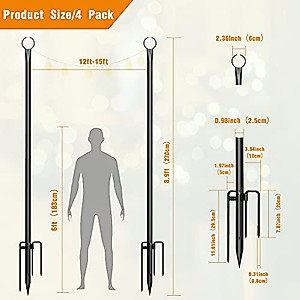 aneeway Outdoor Light String Pole, 8.9ft Heavy Duty Poles with 5-Prong & Hooks, Light Poles for Patio, Garden, Backyard & Party, Wedding, Holidays - 2 Pack, Matte Black