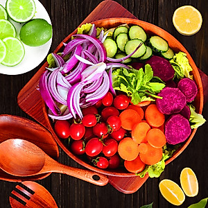 Royalling 11.8"x 3.9" Acacia Wooden Salad Bowl Set, Large wooden salad bowl, Salad Mixing Bowl, Wood Serving Bowl, 3-Piece Wood Salad Bowl Set with Salad Spoon and Fork¡­ (Acacia)