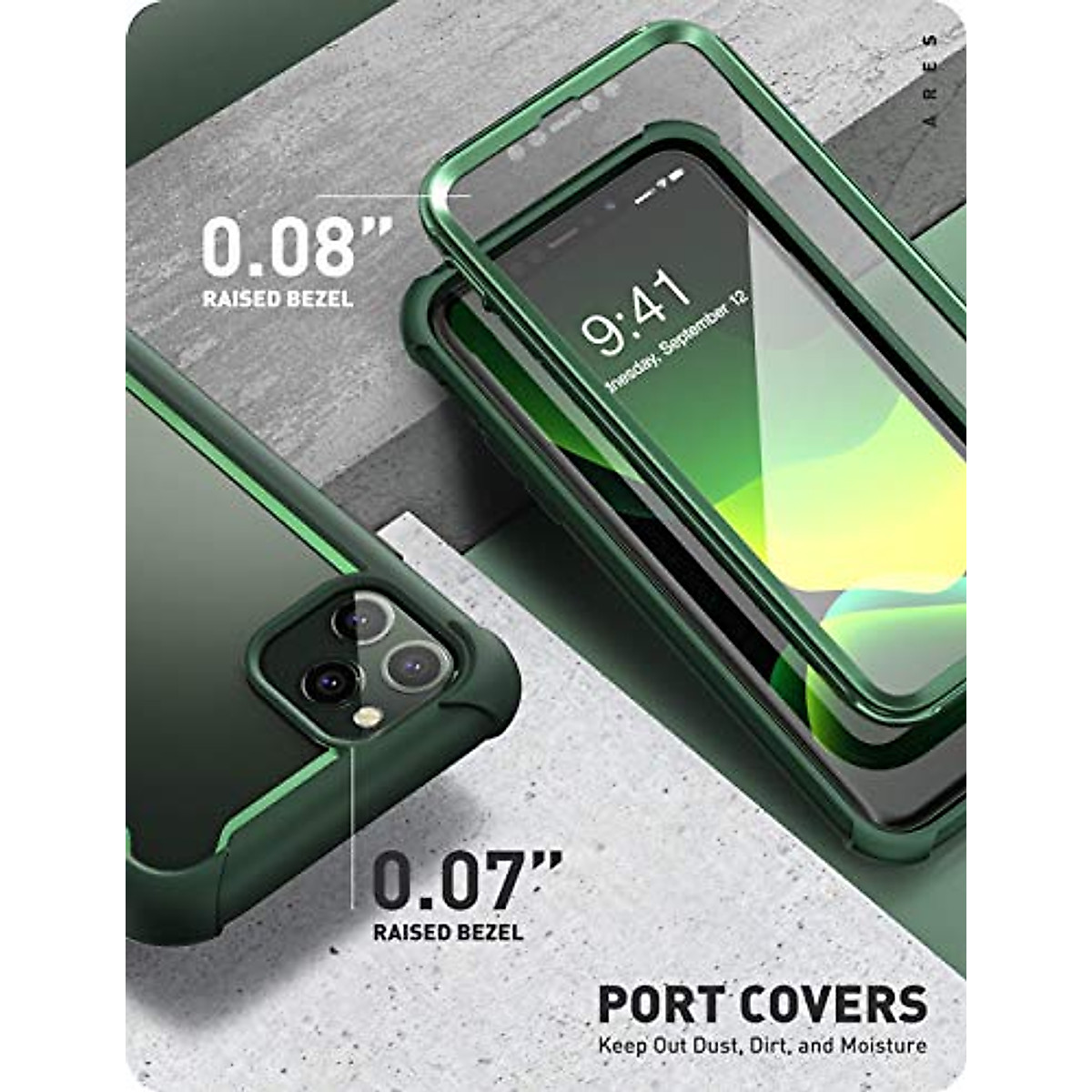 i-Blason Ares Case for iPhone 11 Pro Max 2019 Release, Dual Layer Rugged Clear Bumper Case with Built-in Screen Protector (Green)