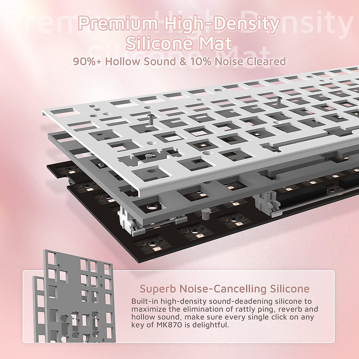 FL ESPORTS MK870 CMMK 87 Keys RGB Modular Mechanical Keyboard, 80% TKL Wired Gaming Keyboard DIY Kit w/Hot-Swap Switch Sockets (5-pin) & Customizable Software Supported (Barebones, Frosted Pink)