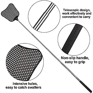 12 Pieces Telescopic Fly Swatter Extendable Plastic Flyswatter Manual Fly Swatter with Stainless Steel Retractable Pole for Indoor Outdoor Home and Office, Black
