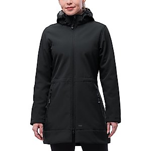 33,000ft Women's Waterproof Softshell Long Rain Jacket with Hood Fleece Lined Windproof Windbreaker