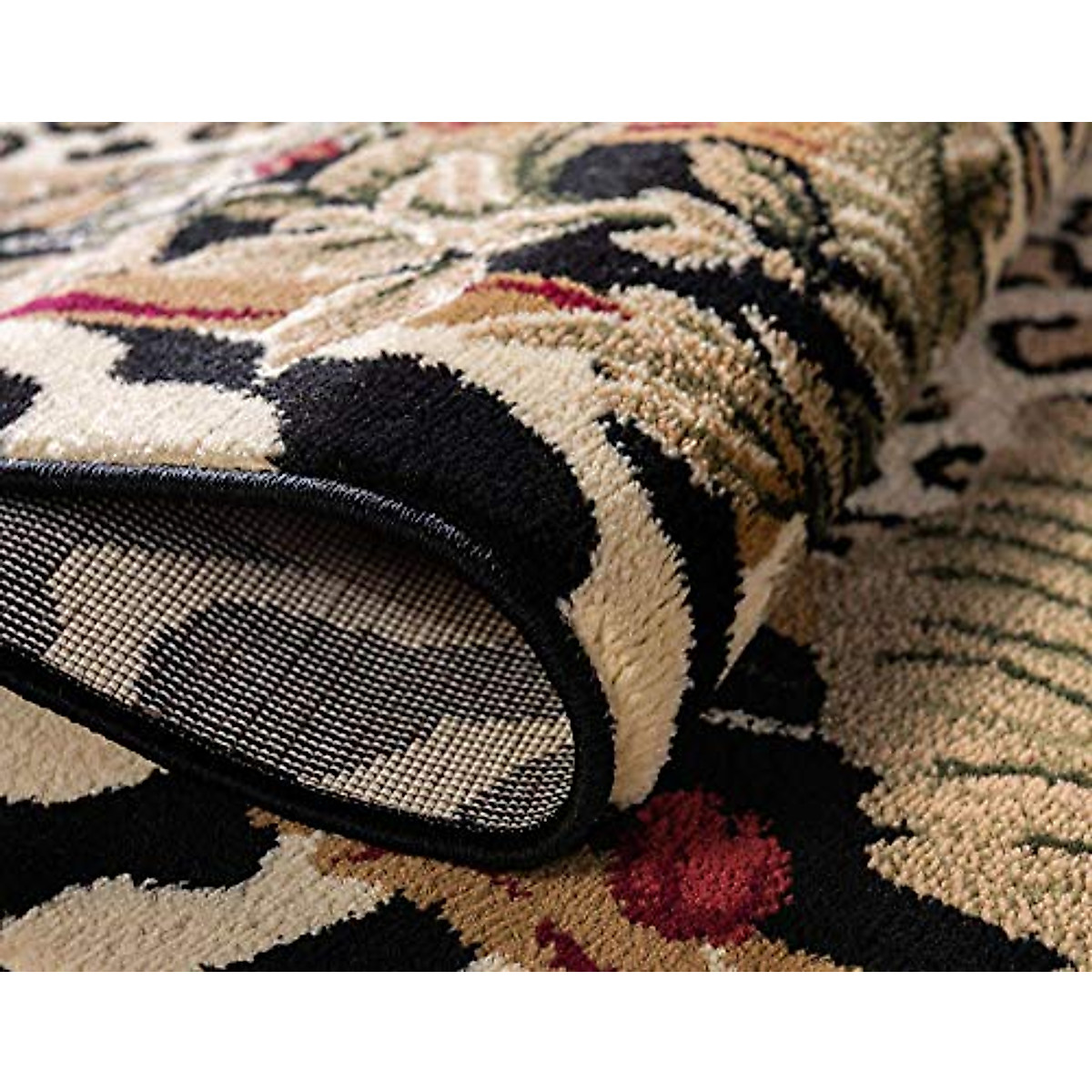 Unique Loom Wildlife Collection Animal Inspired with Cheetah Bordered Design Area Rug, 5 ft x 8 ft, Ivory/Black