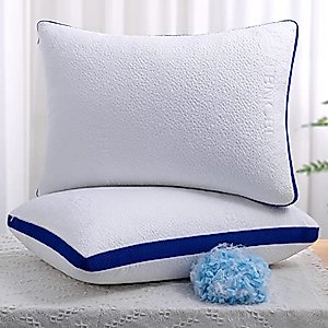 OYT Cooling Bed Pillows for Sleeping 2 Pack King Size Shredded Memory Foam Pillows for Sleeping Set of 2 with Adjustable Loft Bed Gel Pillows for Back and Side Sleeper