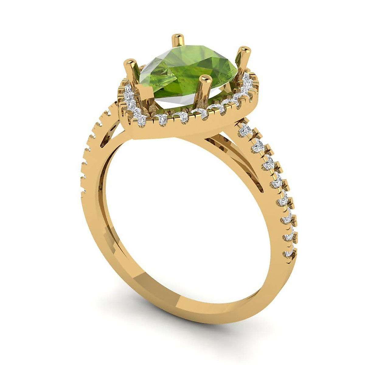 Clara Pucci 2.45 ct Pear Cut Solitaire with Accent Halo Natural Green Peridot Engagement Promise Anniversary Bridal Ring 14k Yellow Gold