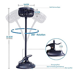 Mikikin Clip on Fan Small Mini Fan, Portable Usb Battery Operated Fan, Rechargeable Baby Stroller Fan, Quiet Personal Desk Fan 3 Speeds Flexible Neck Great for Bed Office Car Dorm Travel Camping Beach