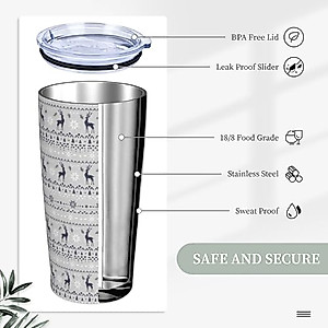 20oz Tumbler Gorgeous Deer Snowflake Double Wall Vacuum Insulated Coffee Mug with Lid and Metal Straw Brush Reusable Stainless Steel Water Bottle Travel Cup Gifts for Car Ice Drinks Hot Beverage