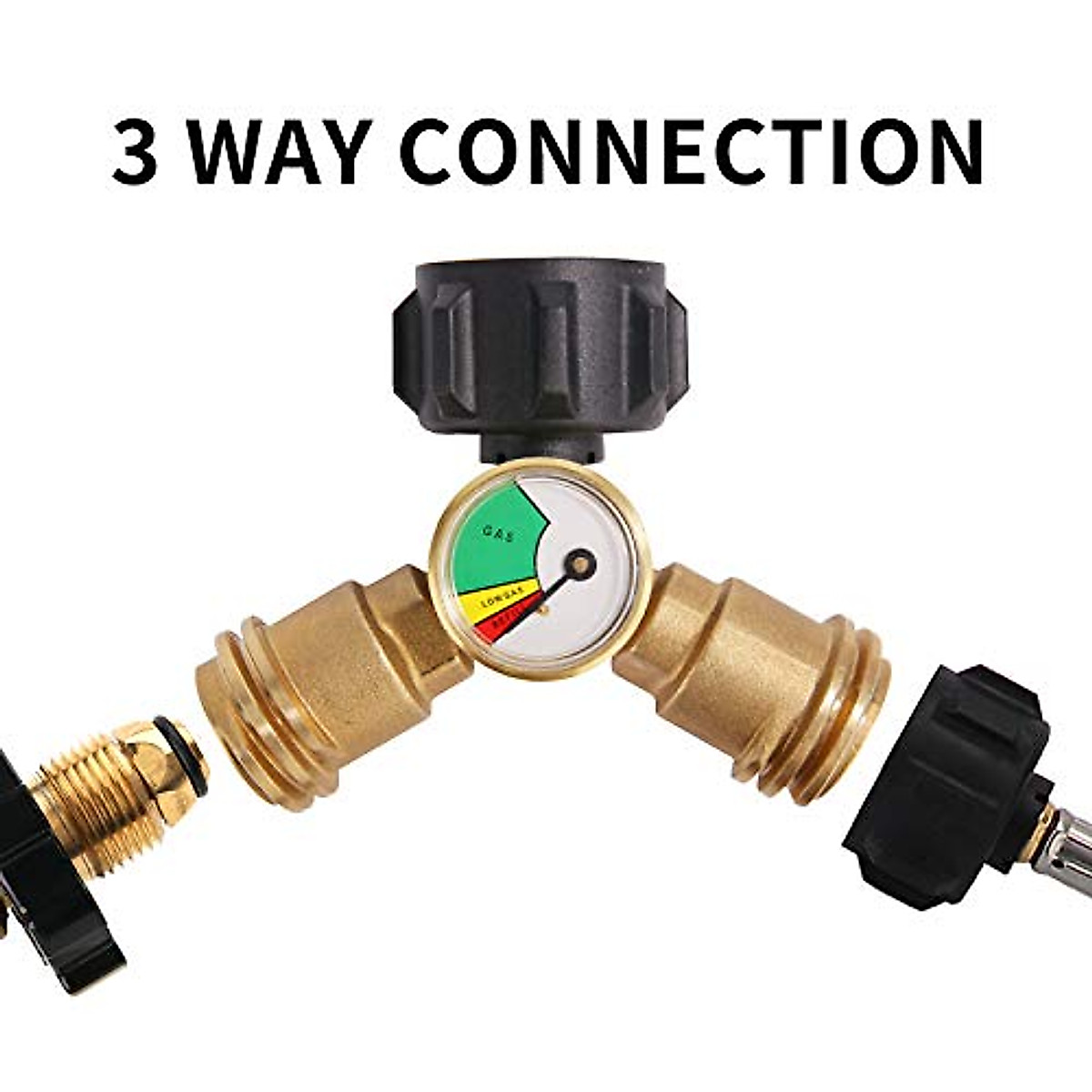 Roastove Dual Propane Tank Connection Level Indicator,Propane Tank Y Splitter Adapter with Gauge,Gas Pressure Meter for 5-40lb Propane Tank