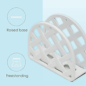 Home Basics Weave Freestanding Cast Iron Napkin Holder | Rubber Feet | Enamel Coating | Great for Cloth or Paper Napkin (White)