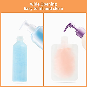 Clear Plastic Empty Squeeze Bottles 5 Pack 3.4oz/100ml Travel Bottles and 3 PCS Refillable Empty Squeeze Pouch TSA Approved Refillable Travel Pouches for Shampoo Conditioner Cosmetics with Lables