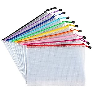 Tamaki 10 Pack Mesh Zipper Pouch Document Bag Waterproof Zip File Folders for School Office Supplies Travel Storage Bags