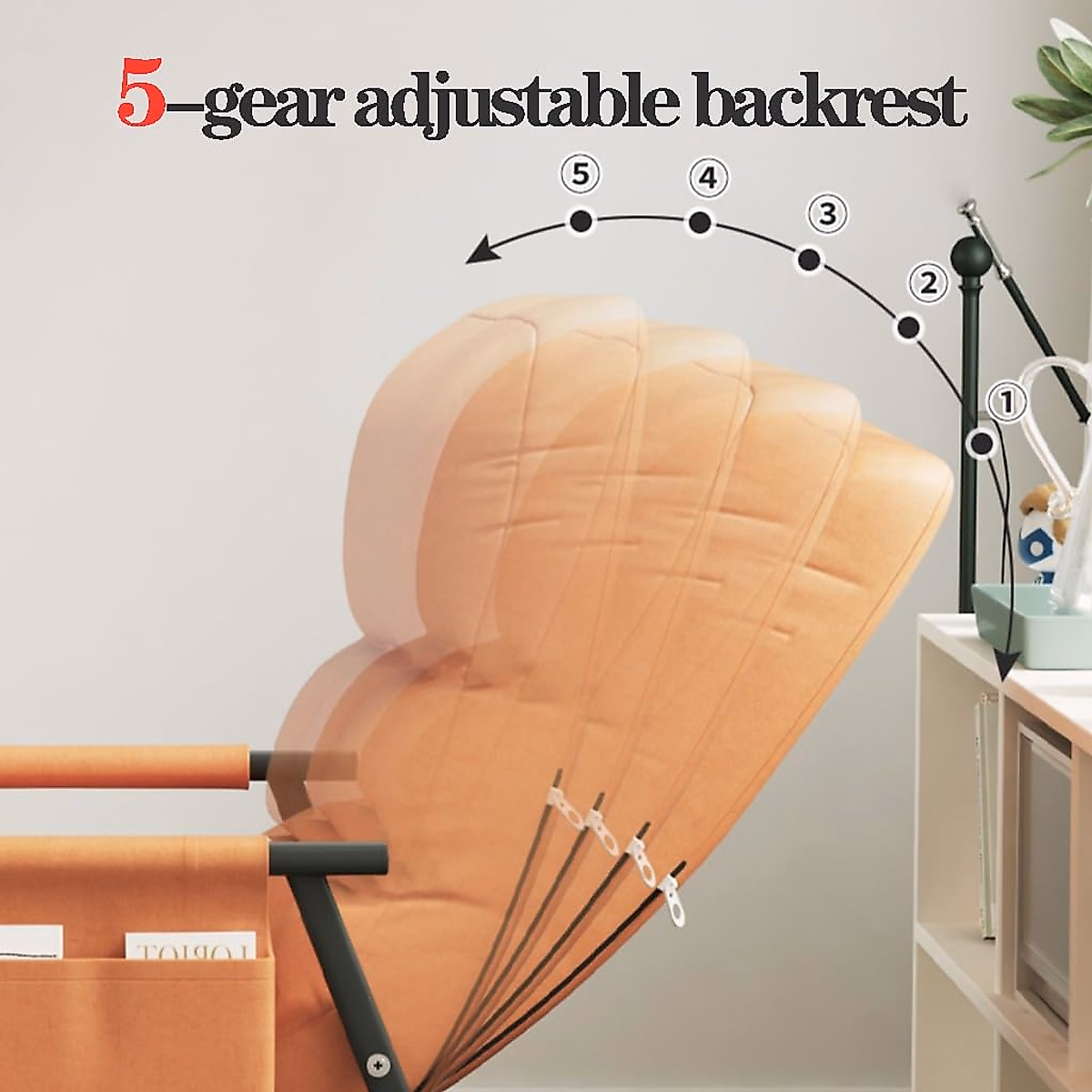 WIGSELBL Accent Folding Rocking Recliner Chair Nursery with Side Pocket and Adjustable High Back,Comfortable Upholstered Nursing Glider Rocker Armchair for Living Room (Color : Orange)