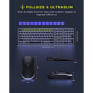 Backlit Wireless Keyboard and Mouse Combo, seenda Rechargeable 2.4G USB Cordless Illuminated Keyboard & Mouse, Ultra Slim Full Size Computer Keyboard and Mouse for Windows 7/8/10 Laptop Desktop PC