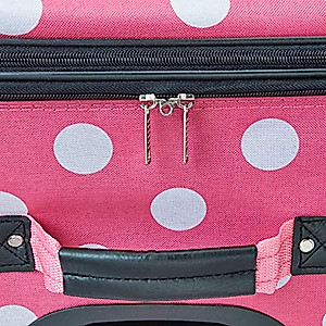 Rockland Vara Softside 3-Piece Upright Luggage Set, Expandable,Lightweight,Telescopic Handle,Wheel, Pink Dots, 20 inches,22 inches,28 inches