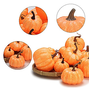 12 Pack Glitter Artificial Pumpkin for Fall Home Decor, Sparkly Fake Pumpkins Decorations, Thanksgiving Halloween Mantel Garden Fall Harvest Party Supplies