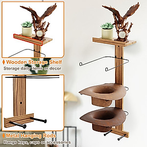 ACOSIY Western Hat Rack Decor for 3 Cowboy Hat, Cowboy Hat Organizer Rack for Wall, Cowboy Hat Wall Hanger with Wooden Shelf, Cowboy Hat Holder with Metal Hanging Rod for Baseball Caps (Metal)