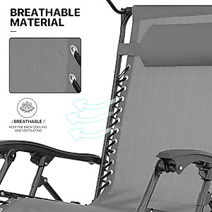 MoNiBloom Zero Gravity Chairs Set of 2, Patio Anti Gravity Recliner with Canopy Shade, Foldable Outdoor Lounger with Cup Holder Tray, Headrest and Footrest for Beach Camping, Grey