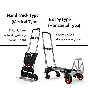 Transform Hand Truck by ROTIHOMESYS, Folding Portable Flatbed Hand Cart Trolley, Utility Dolly Cart, Foldable for Easy Storage and Low Noise Swivel Wheels with 330lb Weight Capacity (Black)