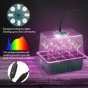 Seed Starter Tray, Plant Propagation Station with Grow Light, Seedling Starter Trays with Timing Controller, Mini Greenhouse Kit with Humidity Domes and Base, Plant Tray for Seeds Growing Starting