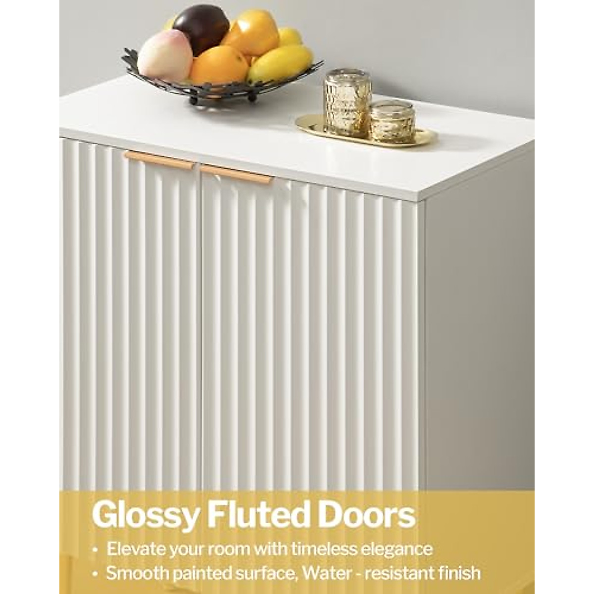 SICOTAS Fluted White Storage Cabinet, Wood Sideboard Buffet Cabinet with Spray-Painted Finish, Multifunctional Console Table with Storage Credenza Accent Cabinet for Living Room, Dining Room, Hallway