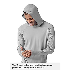Willit Men's UPF 50+ Sun Protection Hoodie Shirt Long Sleeve Rash Guard Fishing SPF Outdoor UV Shirt Lightweight Gray L