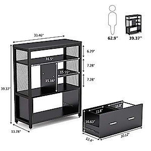 Tribesigns Wood Lateral File Cabinet with Drawer for Letter Size, Large Modern Filing Cabinet Printer Stand with Metal Wire Open Storage Shelves for Home Office (Black)