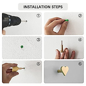 WAYUTO Set of 3 Wall Mounted Brass Coat Hooks with Mounting Hardware Heart Shaped Coat Hooks Single Coat Rack Hooks Clothing Wall Hooks for Home Office Hotel Wall Decoration