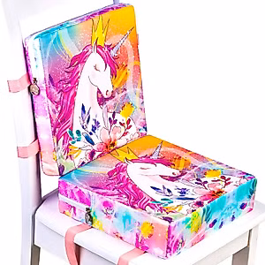 2PCS Booster Seat for Dining Table, Chair Increasing Cushion for Toddler Baby Kids, Portable Dismountable Adjustable Highchair Booster - Unicorn Pink
