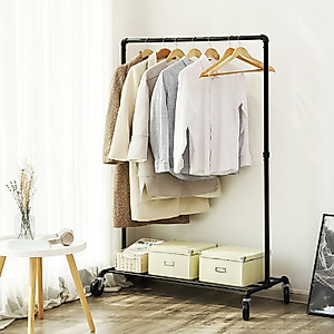 SONGMICS Heavy-Duty Clothes Rack, Clothing Rack for Hanging Clothes, Industrial Garment Rack on Wheels, Metal Frame, 2 Casters with Brakes, Commercial Display, Black UHSR61BK