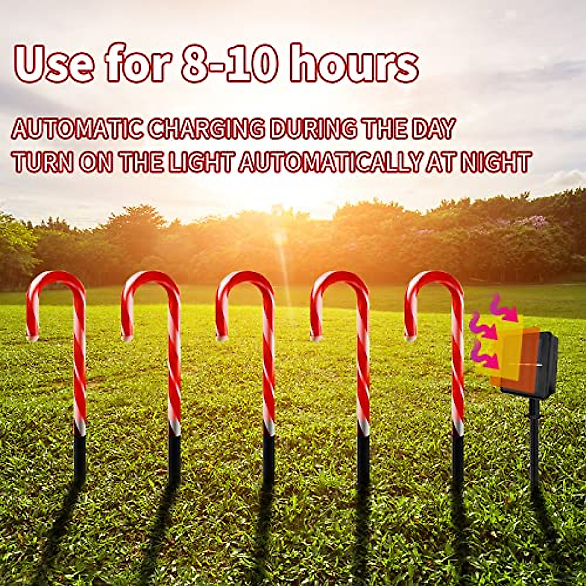 Christmas Candy Cane Lights,8 Pcs Solar Lights， 8 Modes Christmas Decoration Lawn Candy Cane Lights， Solar Powered Garden Lights， Home Led for Outdoor Garden Lighting
