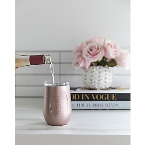 Vinglacé Stainless Steel Stemless Wine Glass- Insulated Wine Tumbler with Glass Insert and Sip Lid, 10 oz, Rose Gold