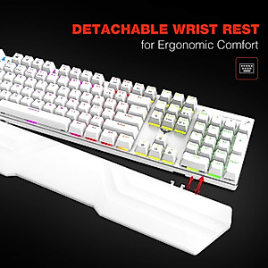 Havit Mechanical Keyboard and Mouse Combo RGB Gaming 104 Keys Blue Switches Wired USB Keyboards with Detachable Wrist Rest, Programmable Gaming Mouse for PC Gamer Computer Desktop (White) (Renewed)