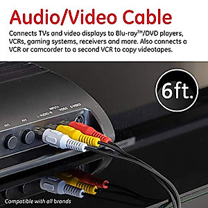 GE Composite Audio/ Video Cable, 6 ft. RCA Style Plugs 3-Male to 3-Male, Low Loss, for TV, VCR, DVD, Satellite, and Home Theater Receivers, 23216