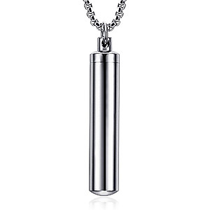 HZMAN Capsule Pendant Necklace Stainless Steel Cremation Urn Jewelry Ashes, 5 sizes (XL)