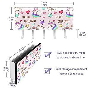 Pink Magical Unicorn Pattern Rack Organizer with 5 Hooks Wall Bathroom Kitchen Shelf Rack Multifunctional Storage Shelf