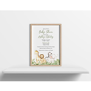 Jungle Animals Baby Shower Invitation Unisex Safari Invites Giraffe Lion Born to Be Wild Elephant Zebra Printed Customized Cards (12 Count)