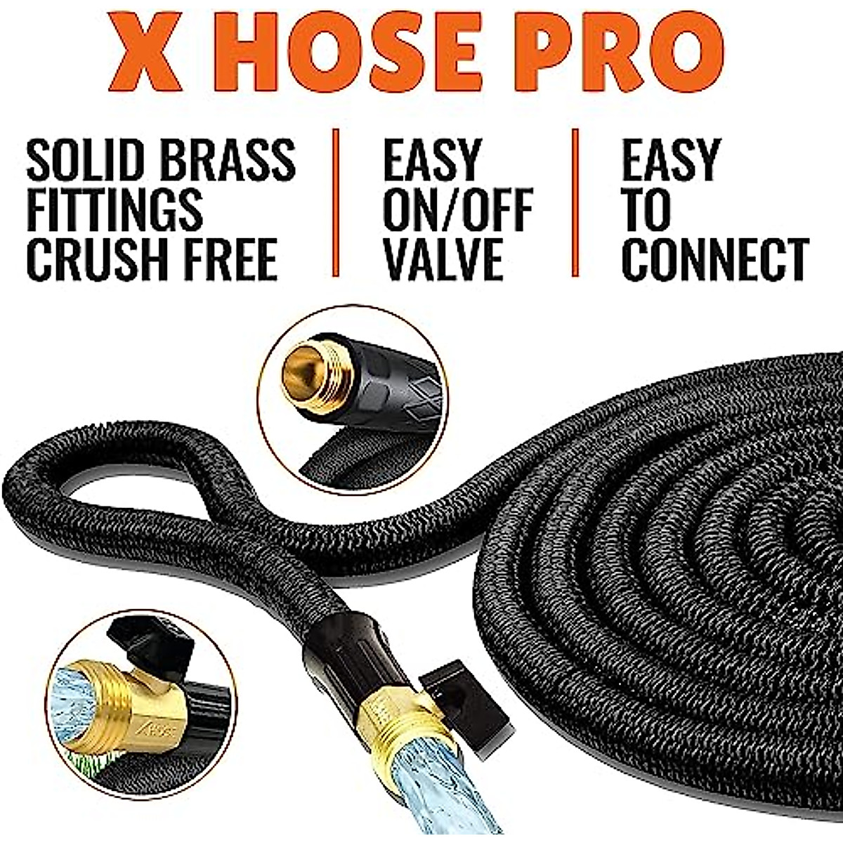 X-Hose Pro Expandable Garden Hose 50Ft Water Hose, Flexible Garden Hose, Heavy Duty Lightweight Retractable Weatherproof, Crush Resistant Fittings, Kink Free Expandable Hose as Seen on TV