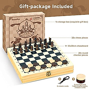 BremToy 4 in 1 Chess Sets-Wooden Chess & Checkers Set, Sling Puck and Nine Men's Morris Board Games for Kids Adult, Foldable & Portable Chess Board Set for Travel (12x12inch)