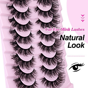 False Eyelashes Fluffy Wispy Mink Lashes 16mm Natural Full Volume Pestañas Cat Eye Lashes 9 Pairs by Yawamica Black