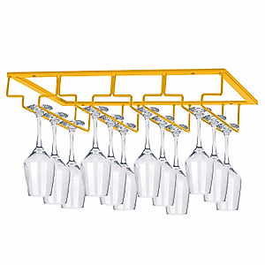 MOCOUM Wine Glasses Rack Under Cabinet Stemware Rack, Wine Glass Hanger Rack Wire Wine Glass Holder Storage Hanger for Cabinet Kitchen Bar (Glod, 4 Rows 1 Pack)