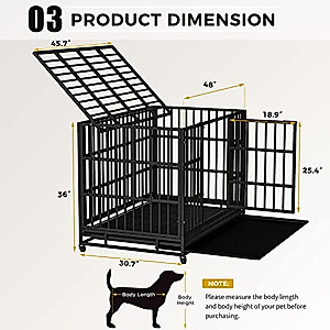 ITORI 48 inch XXL Heavy Duty Indestructible Dog Crate, Dog Cage Kennel Crate and Playpen for Training Large Dog Indoor Outdoor with Double Doors & Locks Design Included Lockable Wheels Removable Tray