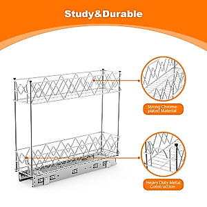 Glolaurge Pull Out Cabinet Organizer 5" W x 21" D, 2-Tier Narrow Kitchen Cabinet Drawer Slide Out Shelves, Chrome