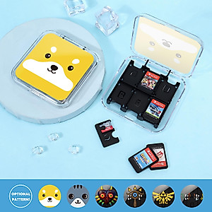 DLseego Game Card Case for Switch Lite/Switch/Switch OLED, Switch Game Cartridge Memory Card Portable Storage Box with 12 Game Card Slots and 2 Micro SD Card Slots and 1PCS Black Chain-Yellow Dog