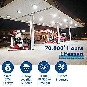 Hytronics 100W LED Canopy Gas Station Light, 5000K 10485Lumens, UL Listed & DLC Certificate, Sheet-Metal Lamp Body, IP 65 Rating Waterproof.