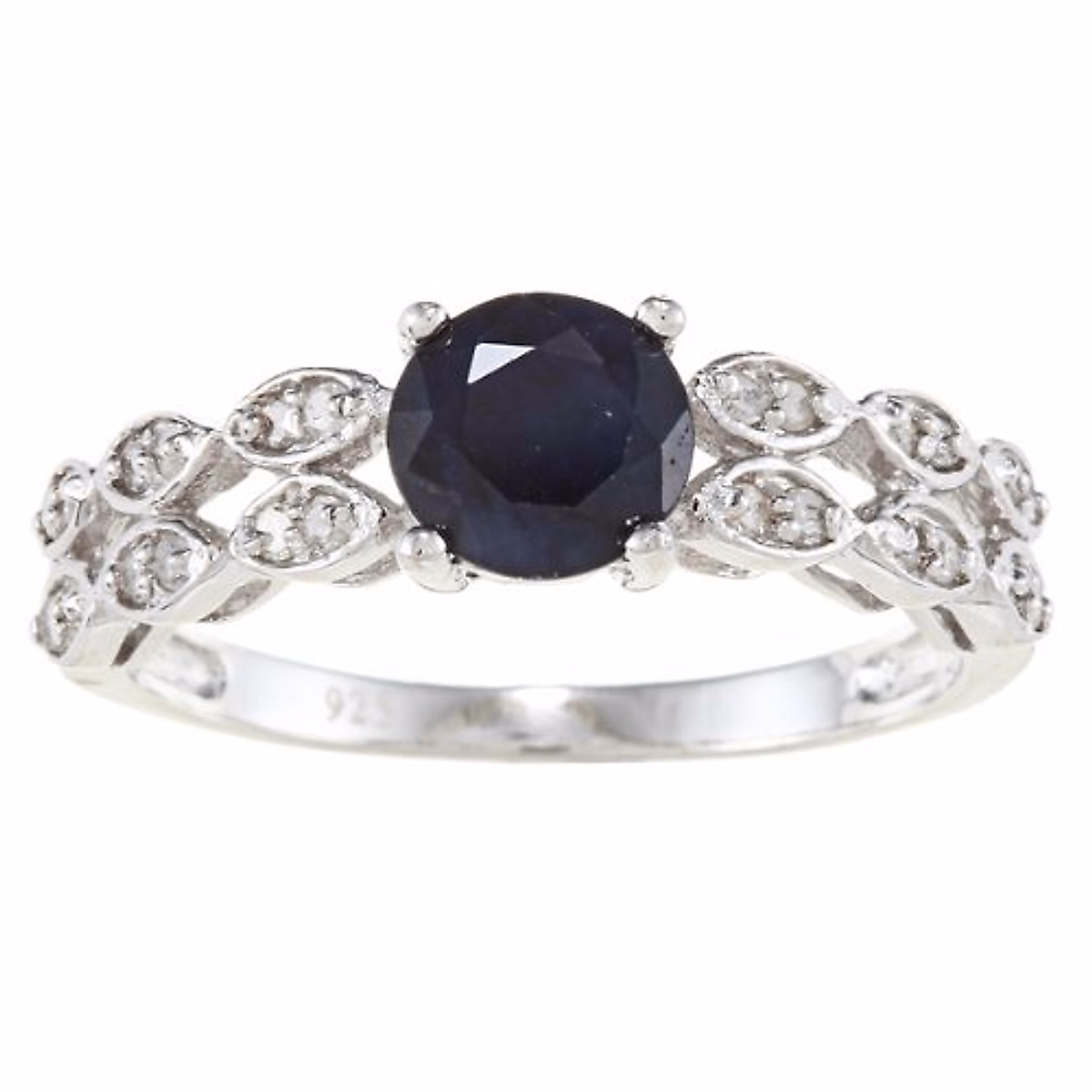 Sterling Silver 1.66ct Genuine Blue Sapphire and Pave Diamond Ring
