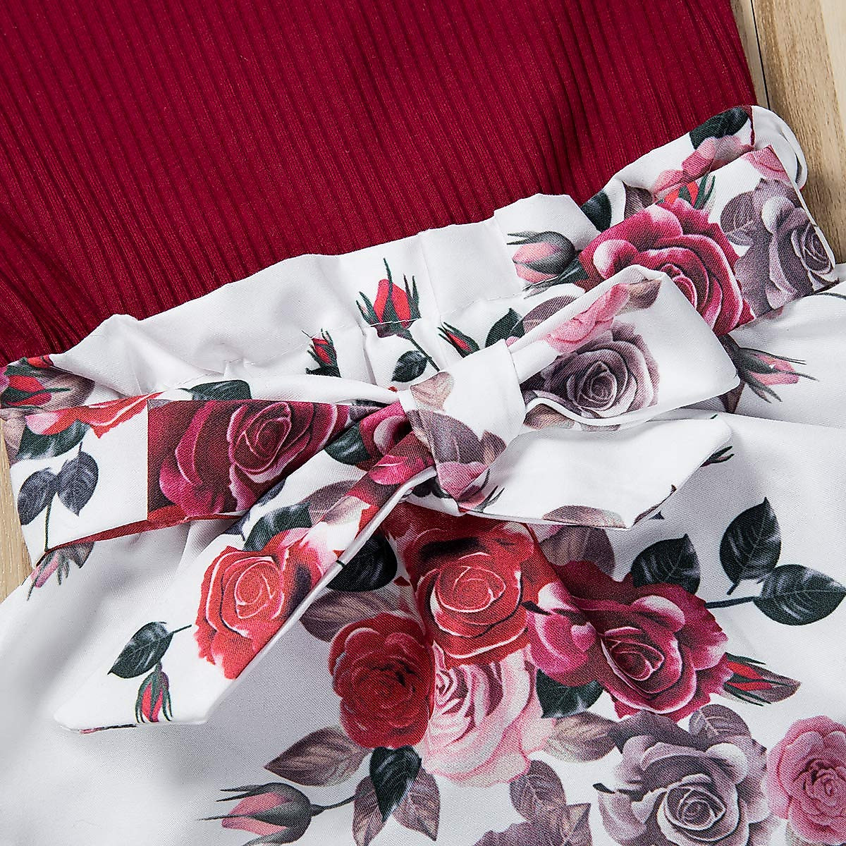 Kuriozud Newborn Infant Baby Girl Fall Winter Clothes Ruffle Ribbed Romper Tops Floral Pants Headband Outfit 2 Piece Set (red, 3-6 Months)