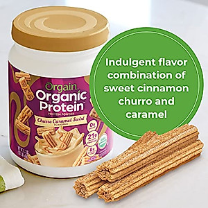 Orgain Organic Vegan Protein Powder, Churro Caramel Swirl - 21g Plant Based Protein, Gluten Free, Dairy Free, Lactose Free, Soy Free, No Sugar Added, Kosher, For Smoothies & Shakes - 1.02lb