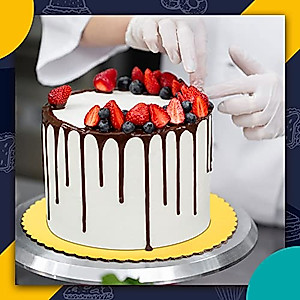 50 Pack 10 inch Gold Cake Boards Circle Rounds Cake Boards Scallop Edge Cakeboard Disposable Cake Base Grease Proof Cardboard Perfect for New Year Wedding Birthday Cake Decorating