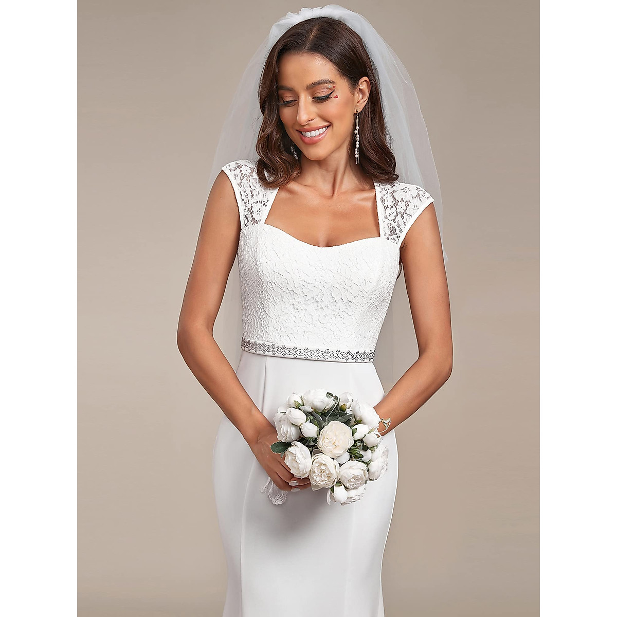 Ever-Pretty Women's Mermaid Spaghetti Straps V-Neck Long Formal Dresses for Evening Party White US10